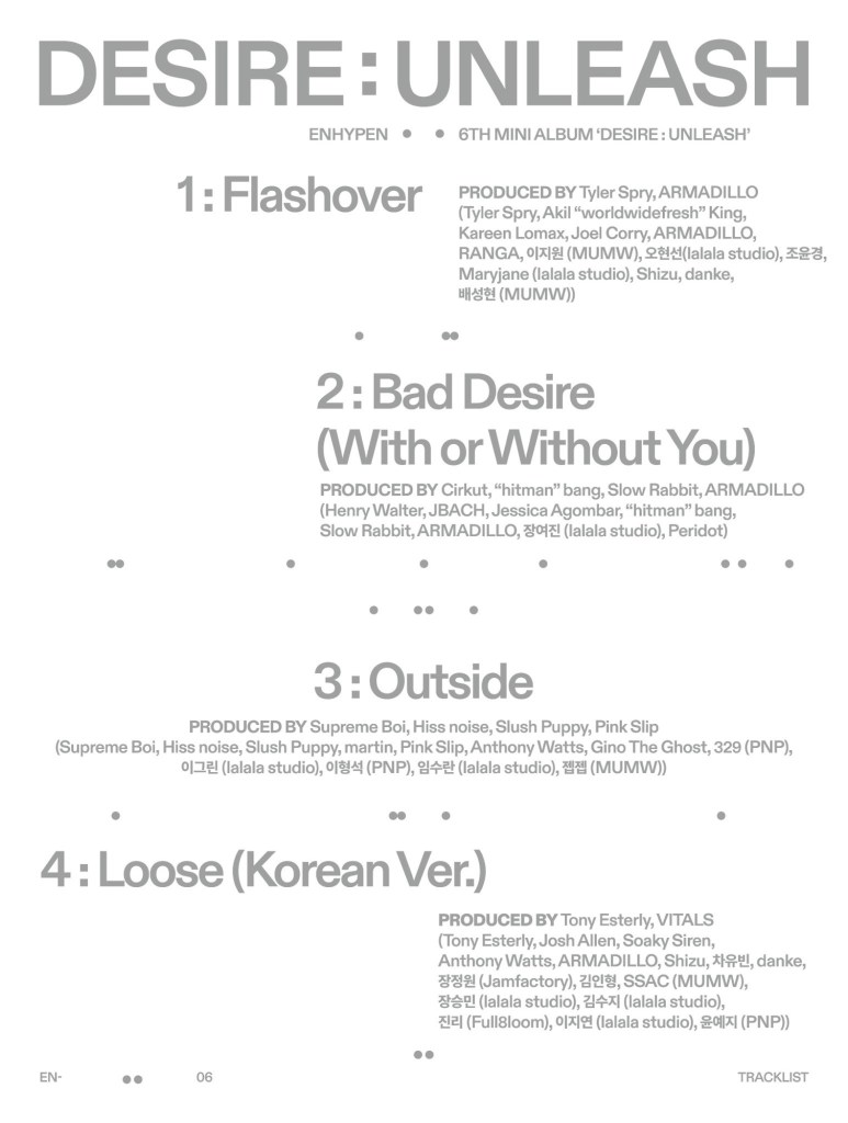 [ENHYPEN] Unveils ‘DESIRE : UNLEASH’ Tracklist - NNT Cosmic news